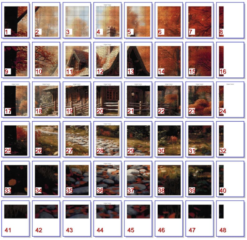 Autumn Fall Cottage Landscape Scene Counted Cross Stitch Pattern Keeper ...