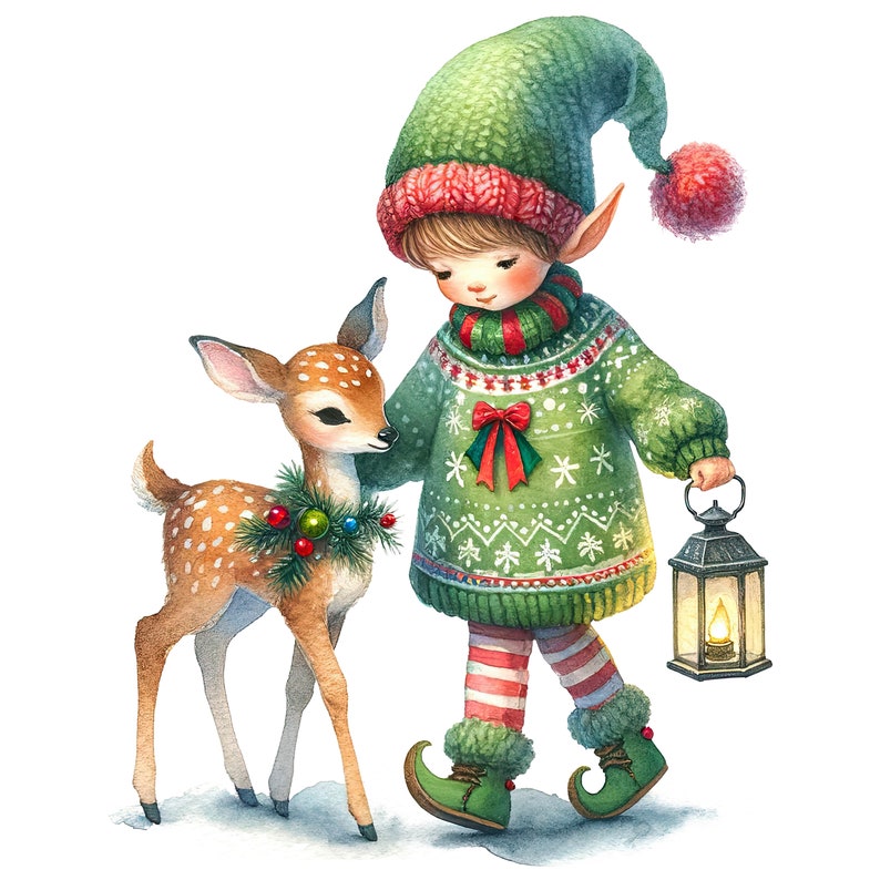 Christmas Elf Walking With Fawn Pattern Keeper Compatible PDF Instant ...
