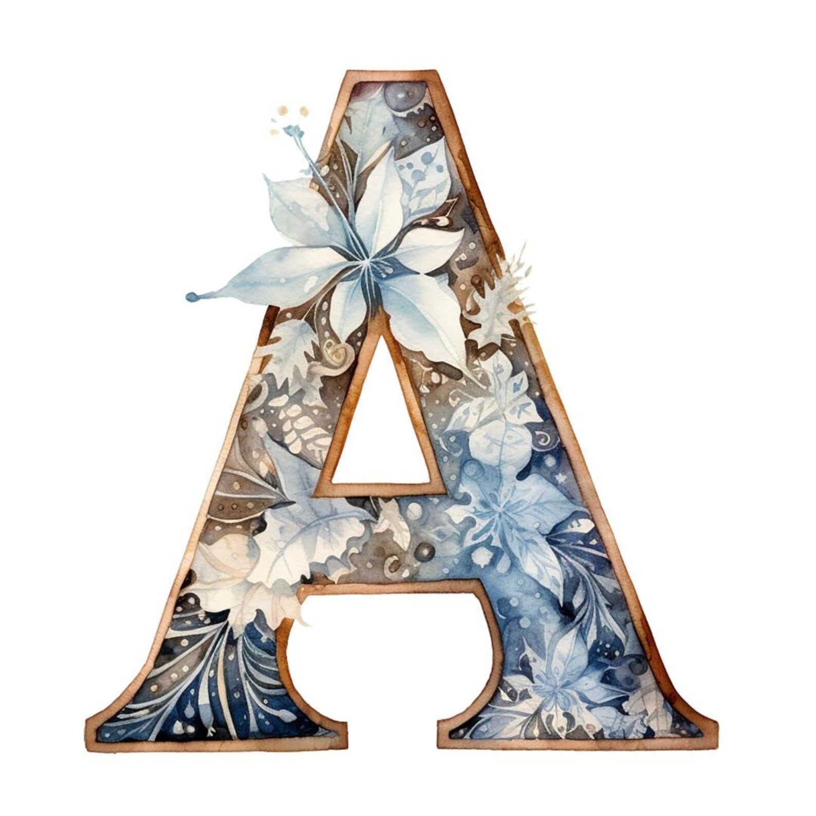 Winter Floral Alphabet Letter A Large Size Pattern Counted Cross Stitch ...