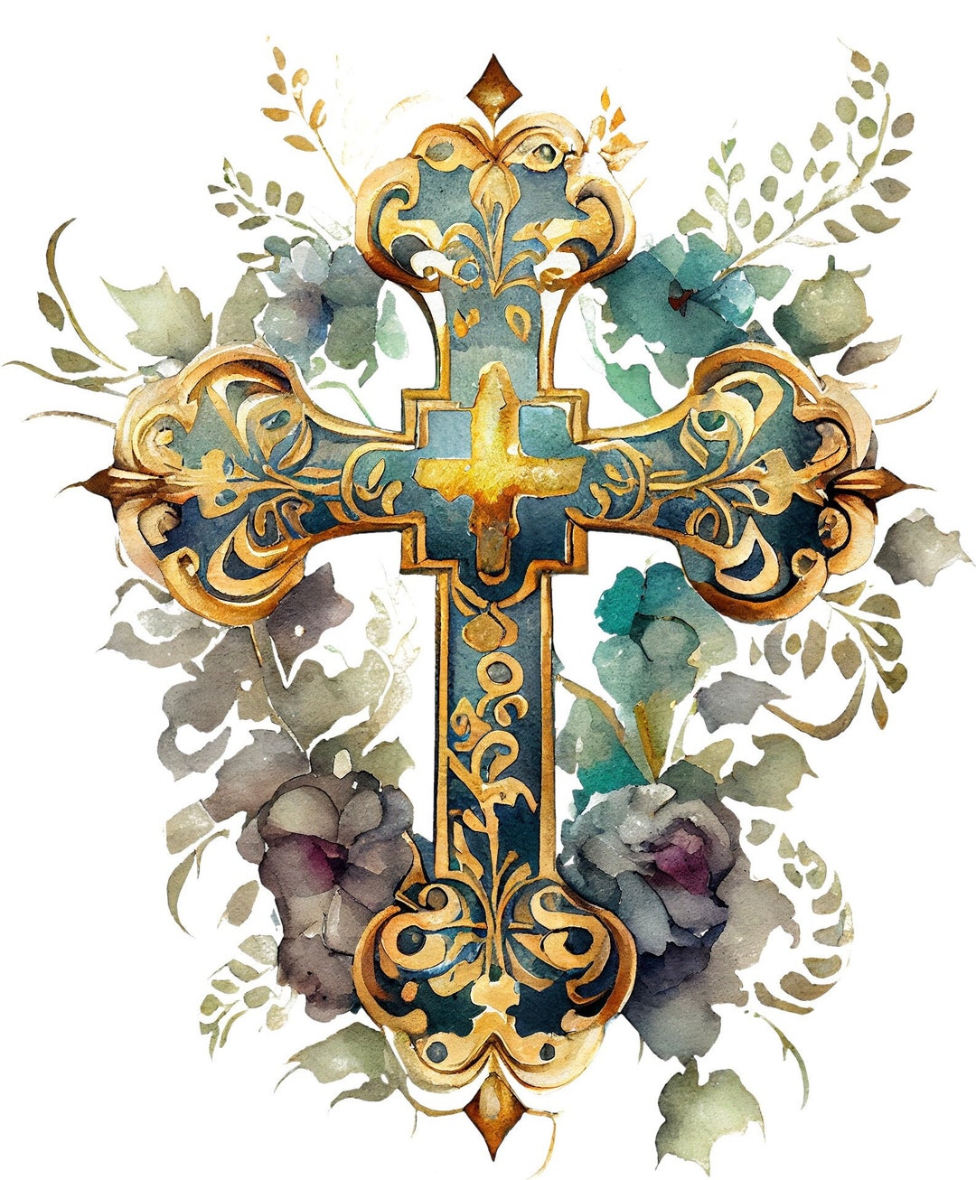 Watercolor Floral Cross Decor PDF Instant Digital Download Counted ...