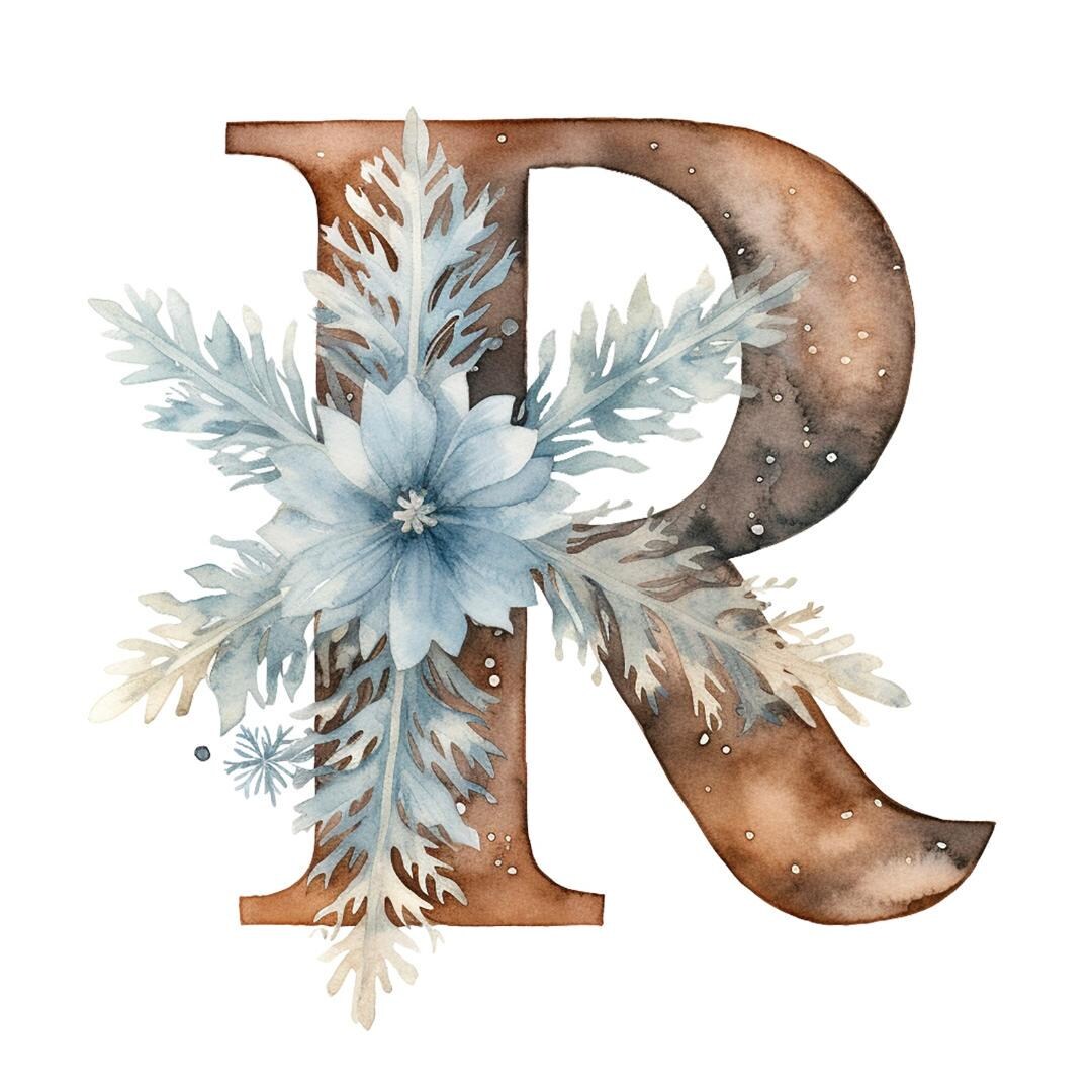 Winter Floral Alphabet Letter R Large Size Counted Cross Stitch Pattern ...