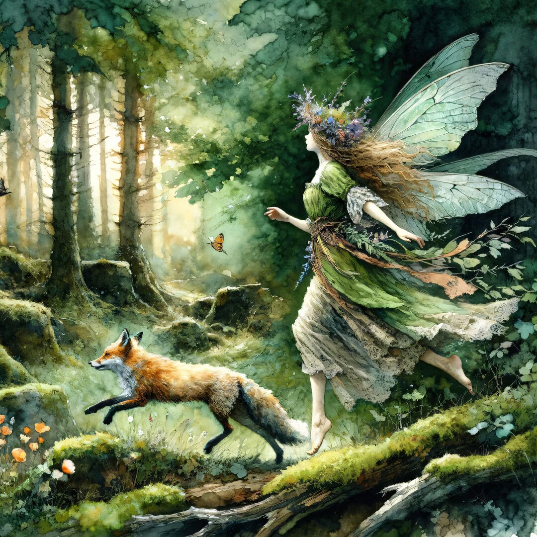 Forest Fairy Watercolor Art 11, Dryad Fae Faerie Pattern Keeper ...