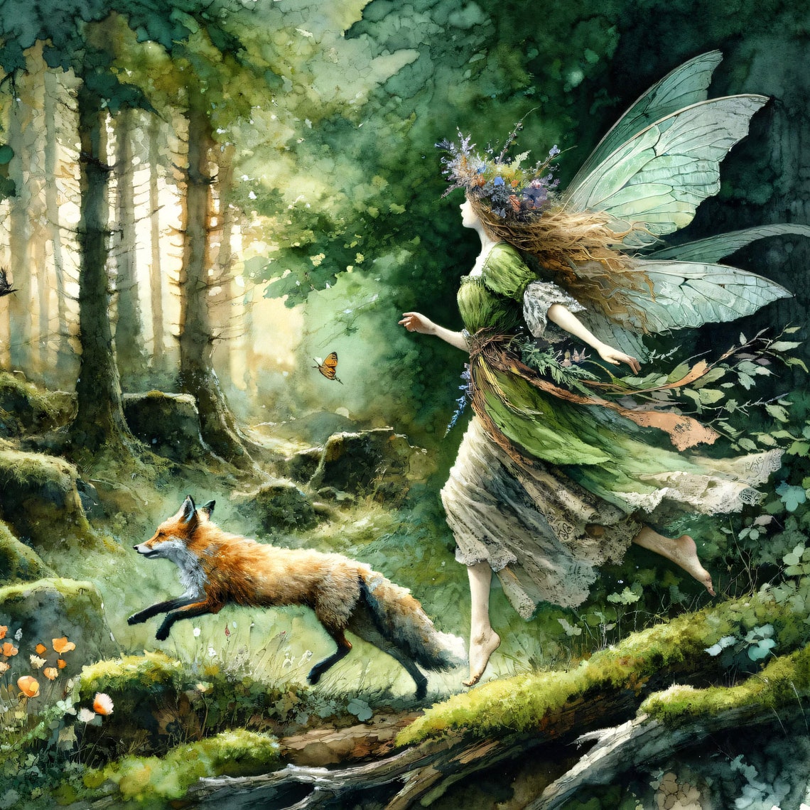 Forest Fairy Watercolor Art 11, Dryad Fae Faerie Pattern Keeper ...