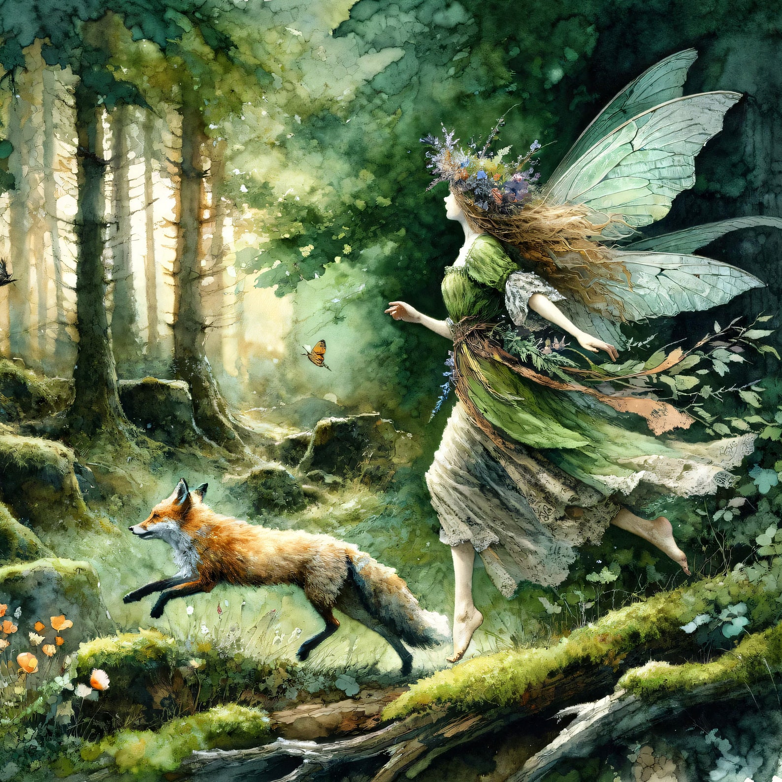 Forest Fairy Watercolor Art 11, Dryad Fae Faerie Pattern Keeper ...