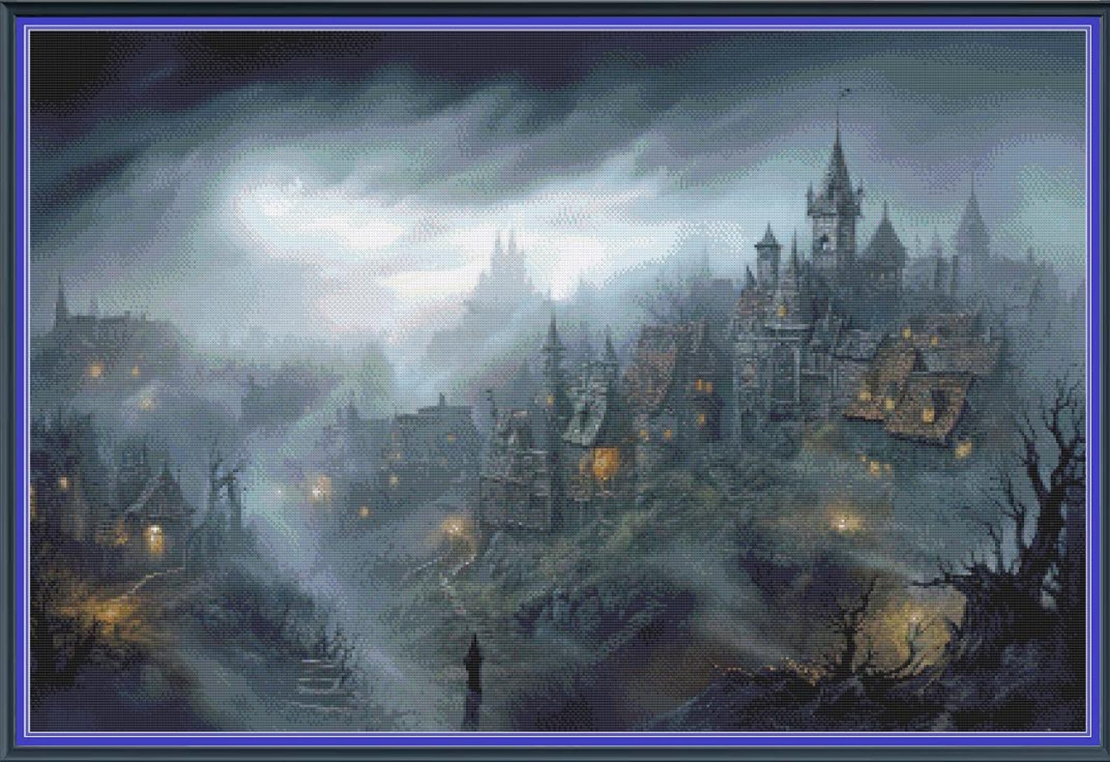 Cursed Old Town 1 Halloween Landscape Scene Pattern Keeper Compatible ...