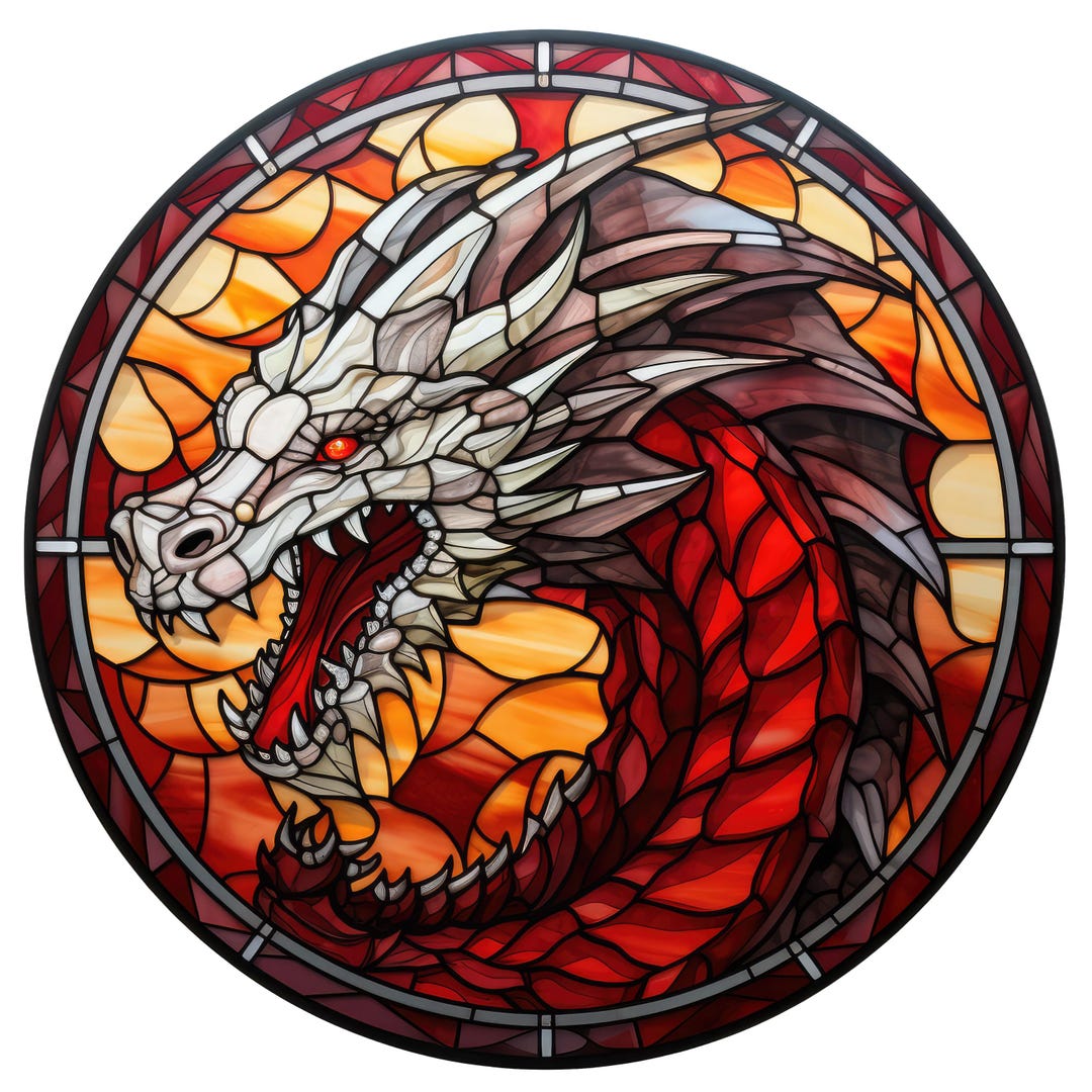 Circle Window Stained Glass Dragon 3 Counted Cross Stitch, Pattern ...