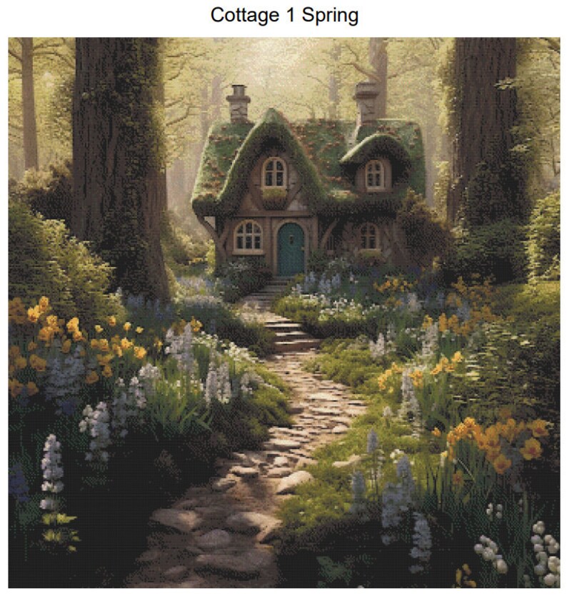 Spring Cottage Landscape Scene Counted Cross Stitch Pattern Keeper ...