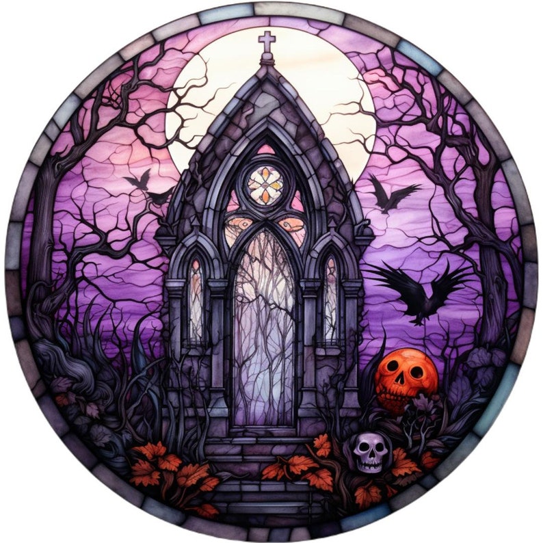 Circle Window Stained Glass Graveyard Counted Cross Stitch Pattern PDF ...