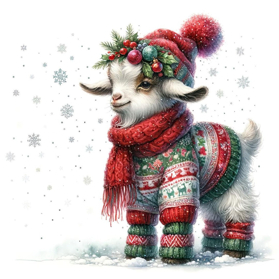 Watercolor Christmas Baby Goat Kid PDF Instant Digital Download Counted ...