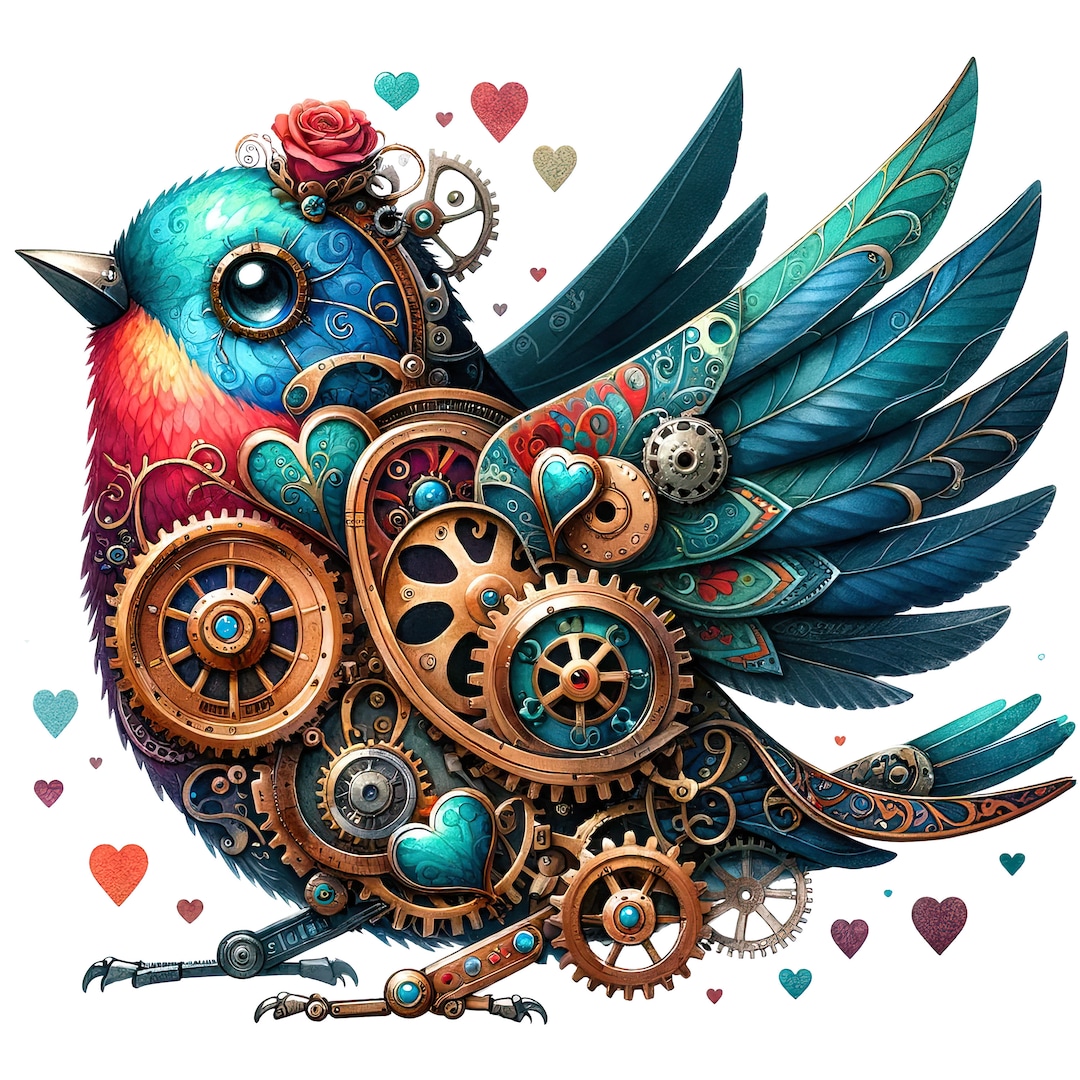 Steampunk Colorful Valentine Bird Pattern Keeper Compatible PDF Instant ...
