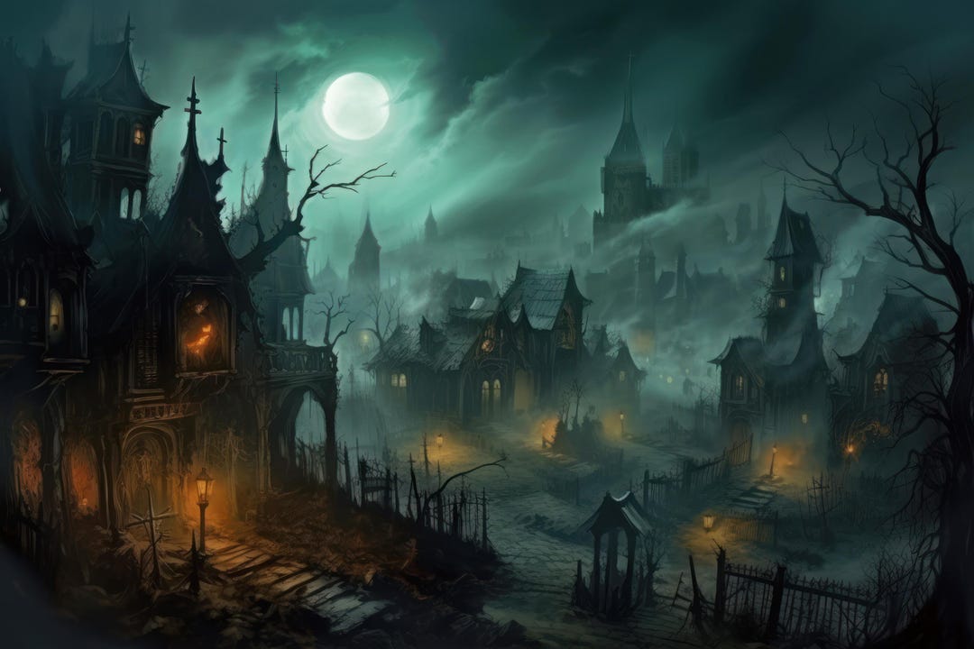 Cursed Old Town 9 Halloween Landscape Scene Pattern Keeper Compatible ...