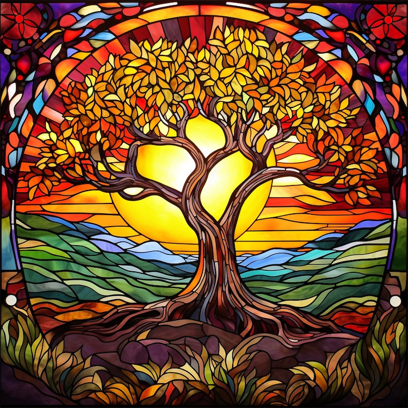 Stained Glass Landscape 50 PDF Instant Digital Download Counted Cross ...