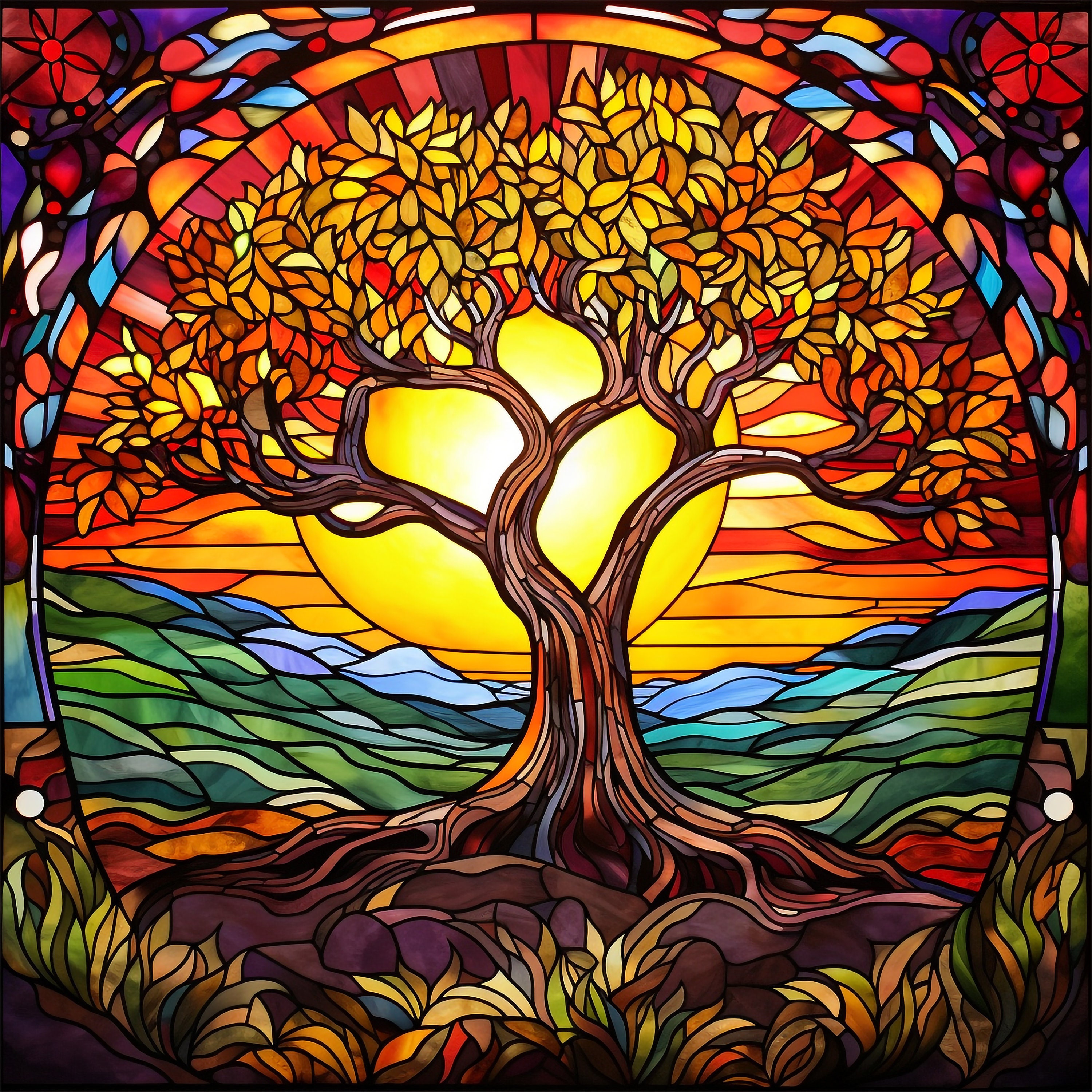 Stained Glass Landscape 50 PDF Instant Digital Download Counted Cross ...
