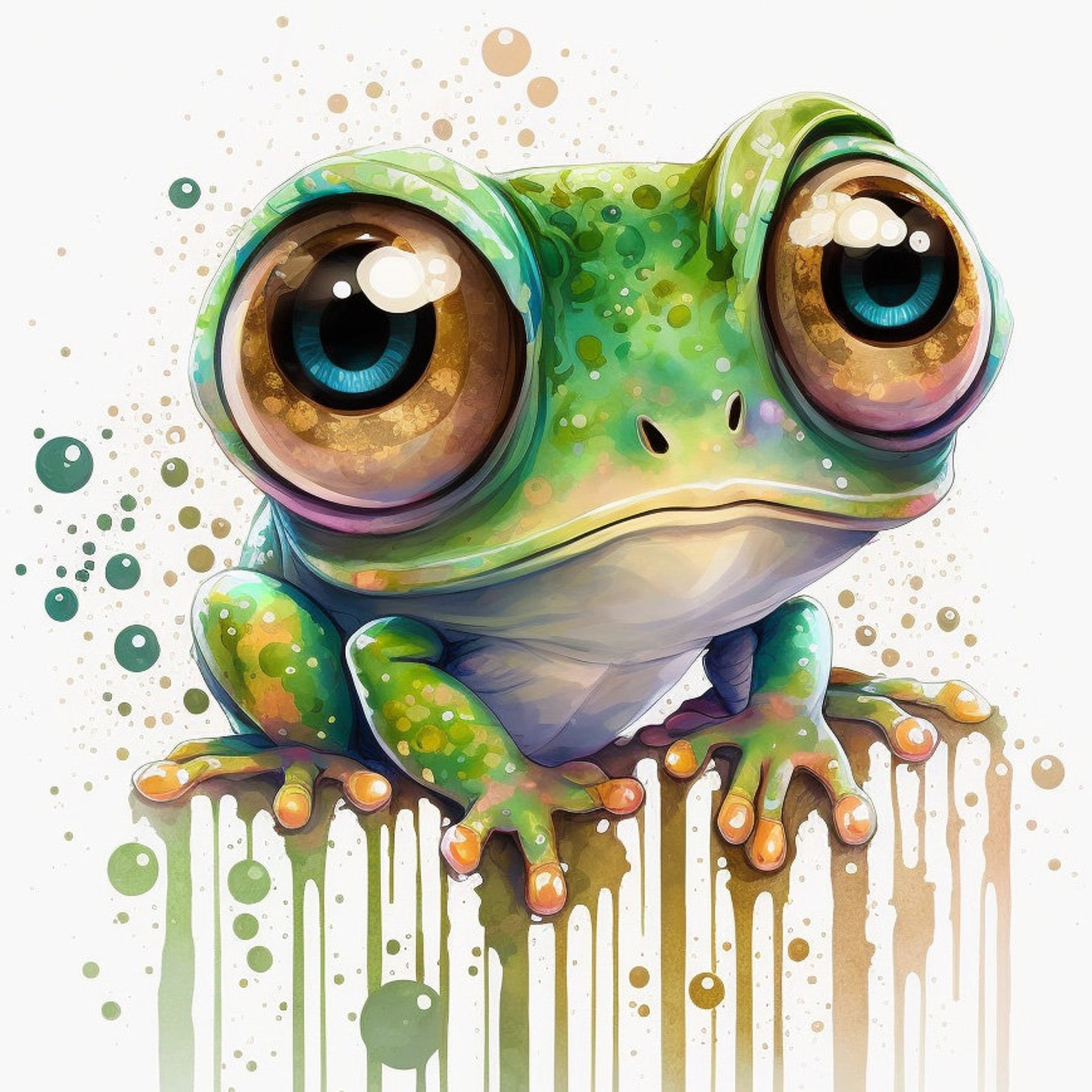 Watercolor Green Chibi Tree Frog 2 PDF Instant Digital Download Counted ...
