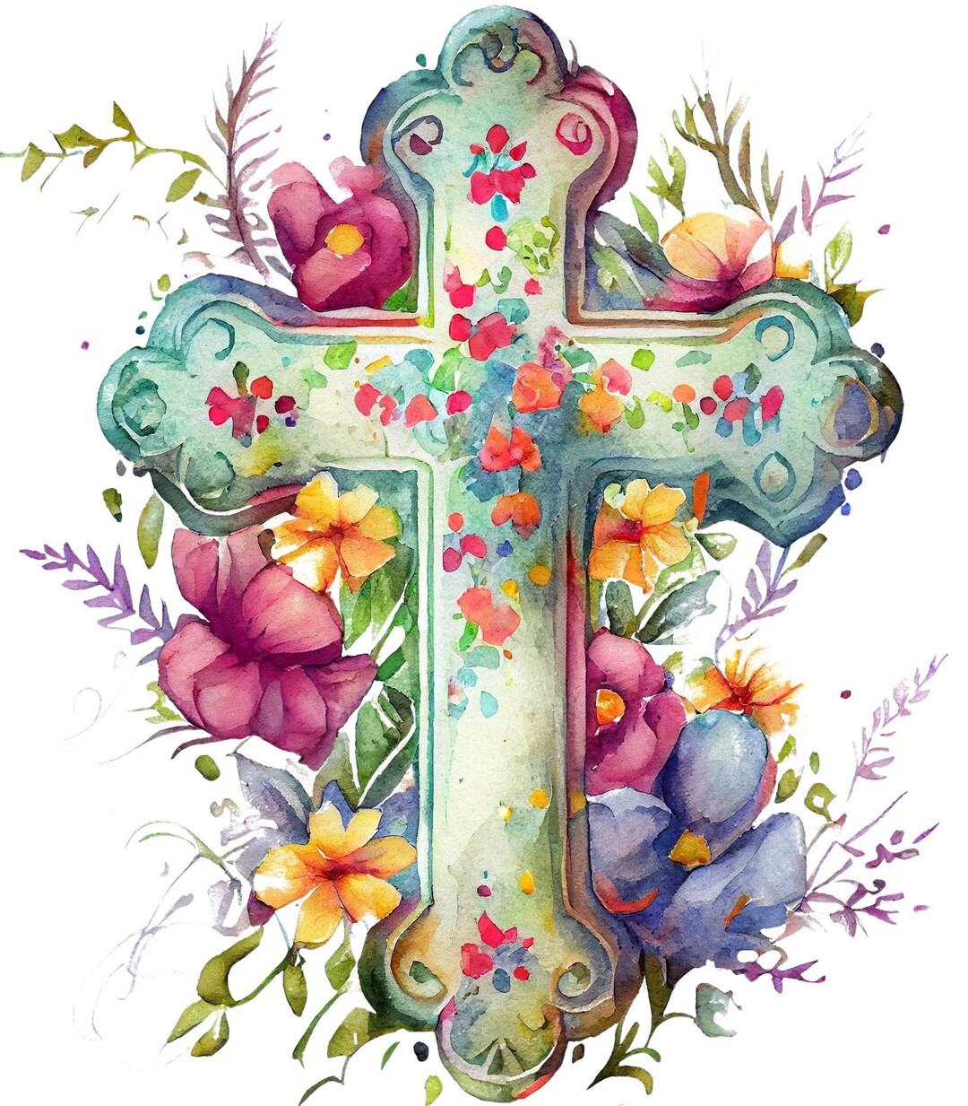 Watercolor Floral Cross Decor PDF Instant Digital Download Counted ...