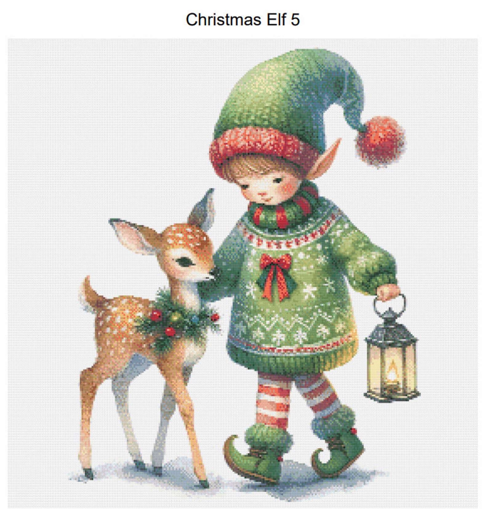 Christmas Elf Walking With Fawn Pattern Keeper Compatible PDF Instant ...