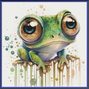 Watercolor Green Chibi Tree Frog 2 PDF Instant Digital Download Counted ...