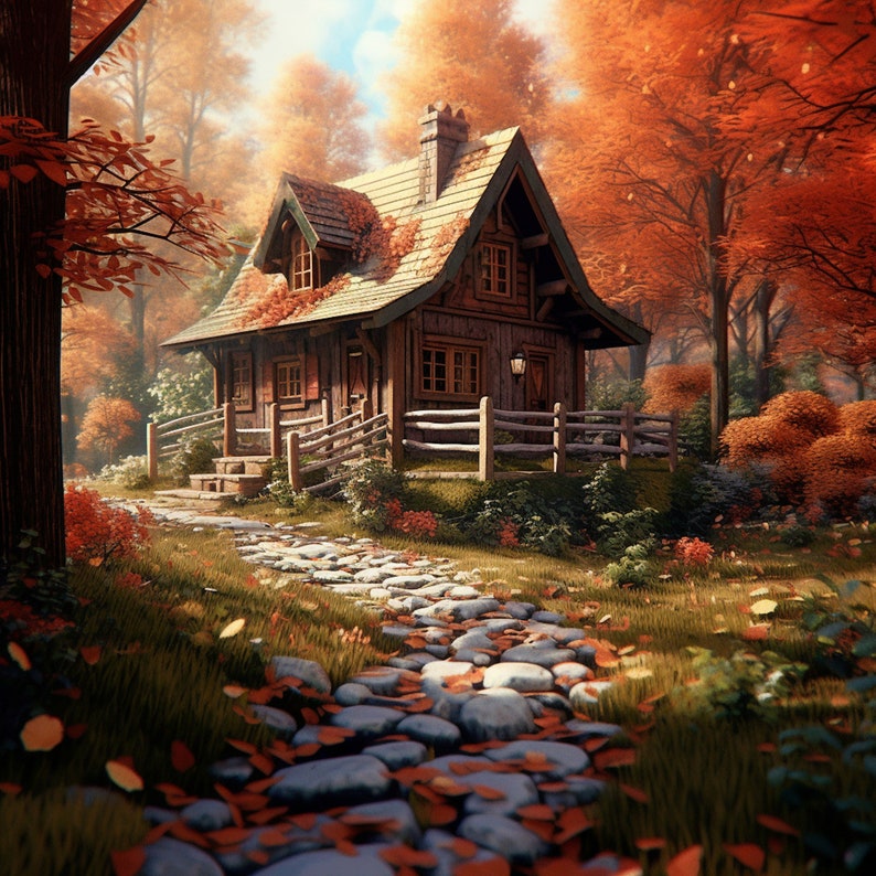 Autumn Fall Cottage Landscape Scene Counted Cross Stitch Pattern Keeper ...