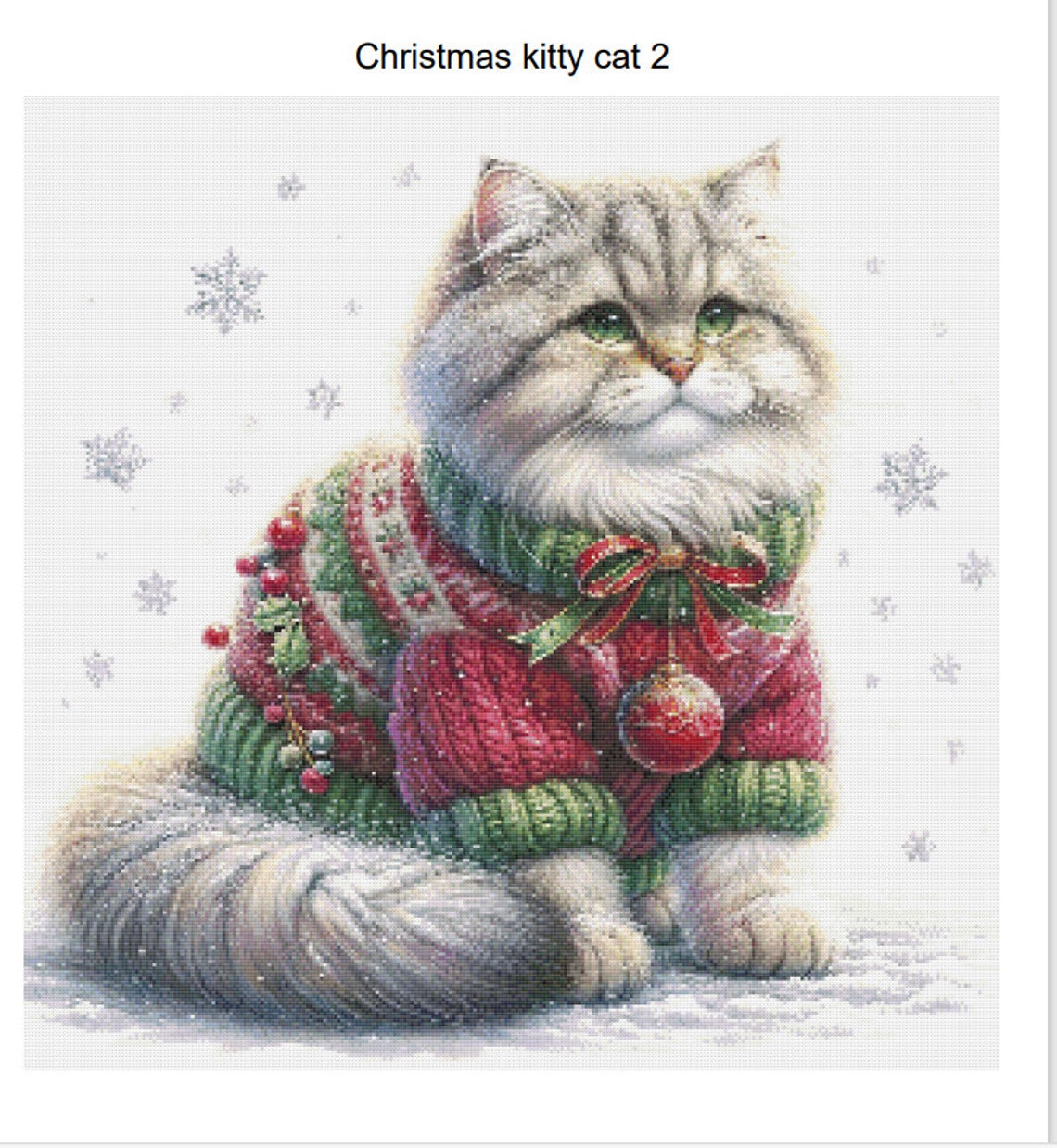 Watercolor Christmas Kitty Cat PDF Instant Digital Download Counted ...