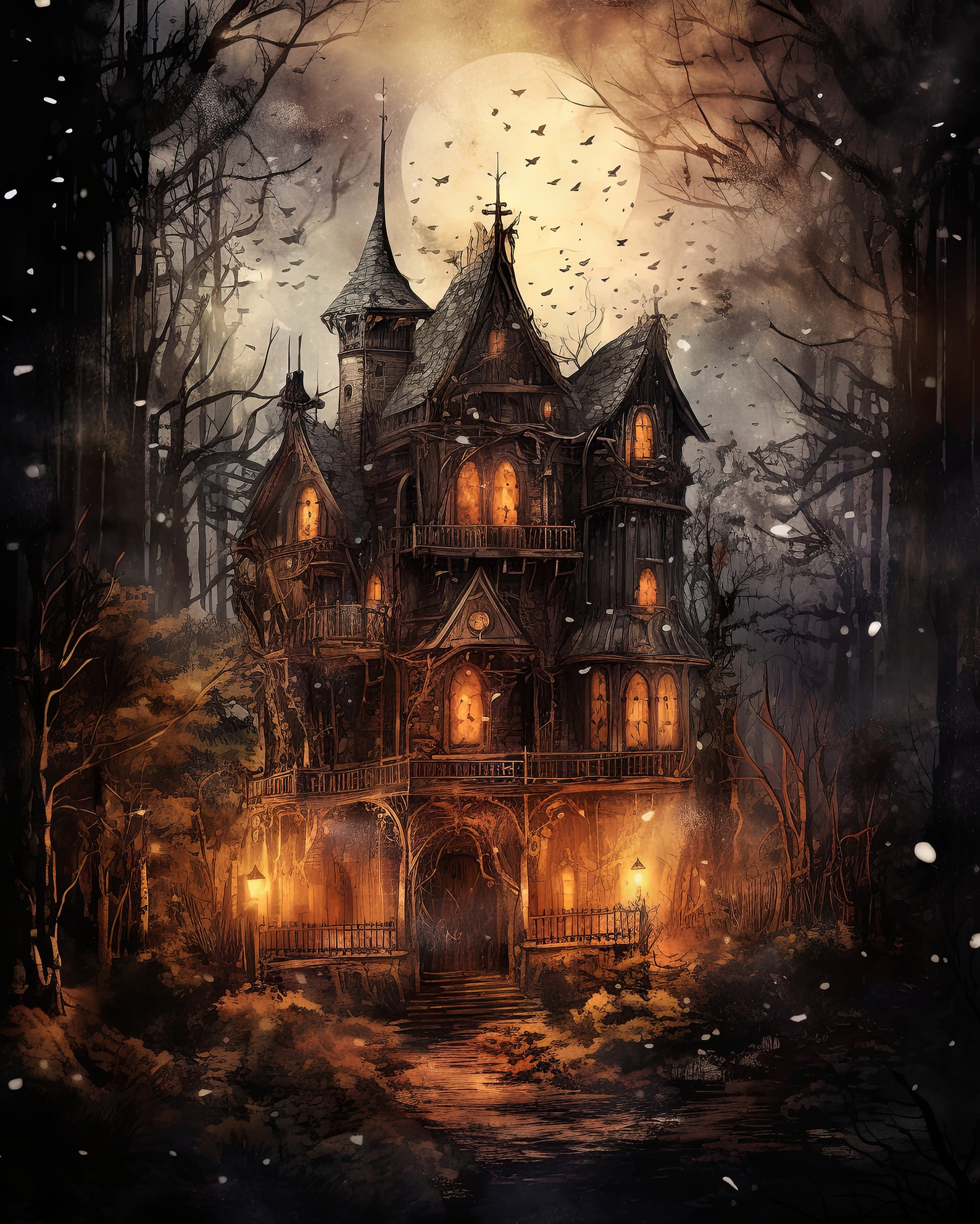 Spooky Haunted House Halloween Scene Witches Abode 4 PDF Instant ...