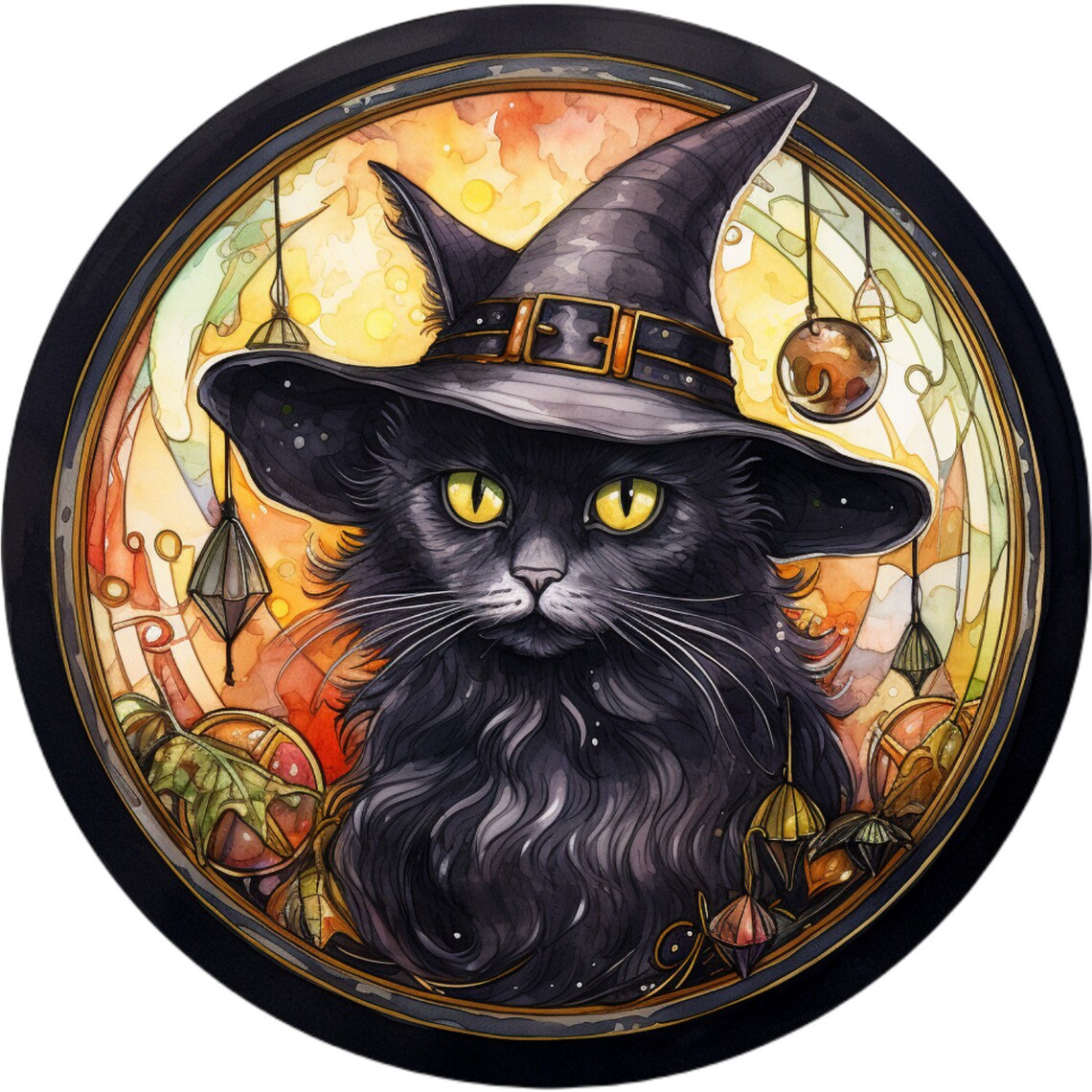 Circle Window Stained Glass Witchy Cat 1 Pattern Keeper Compatible PDF ...
