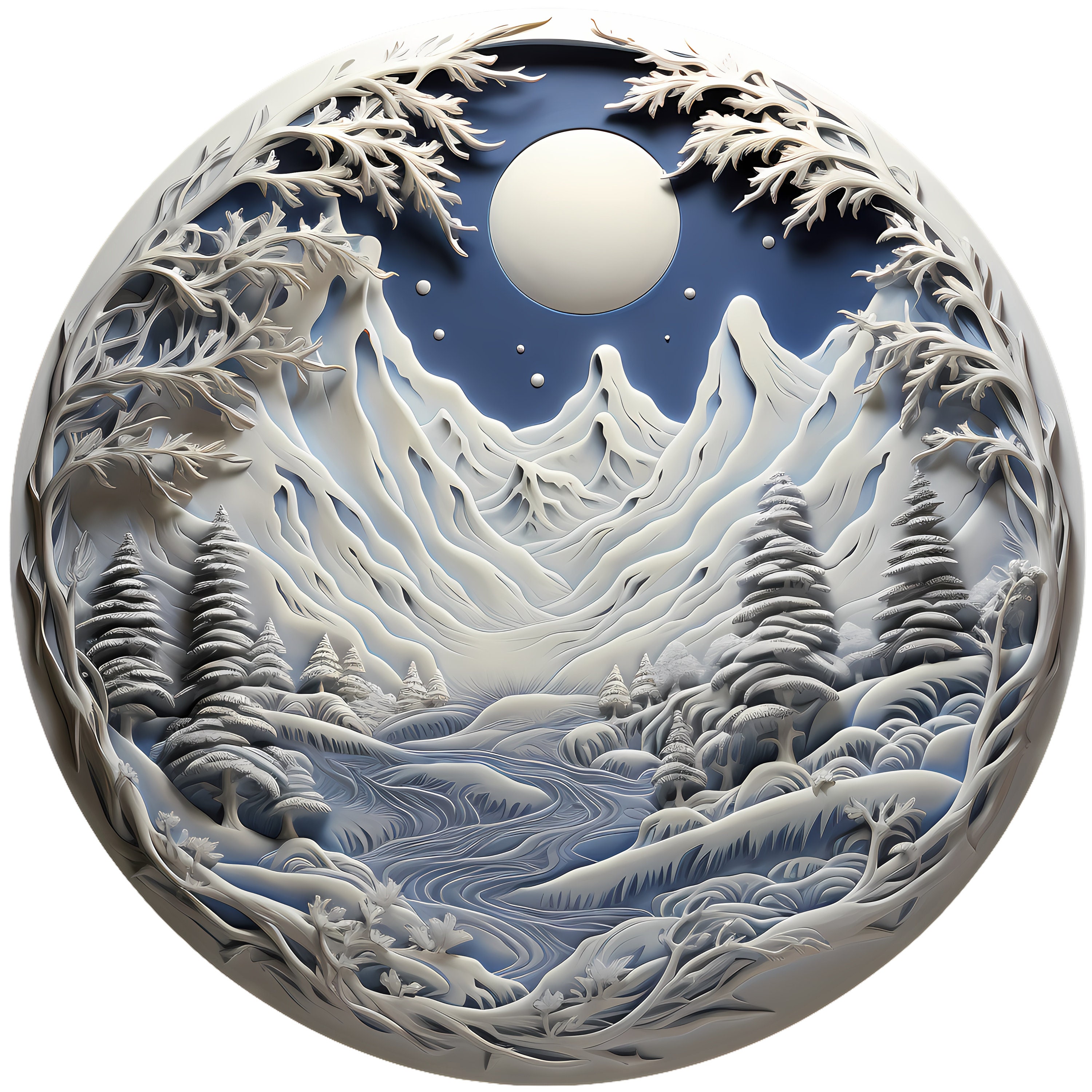 3D Carved Winter Scene Circle Counted Cross Stitch, PDF Instant Digital ...