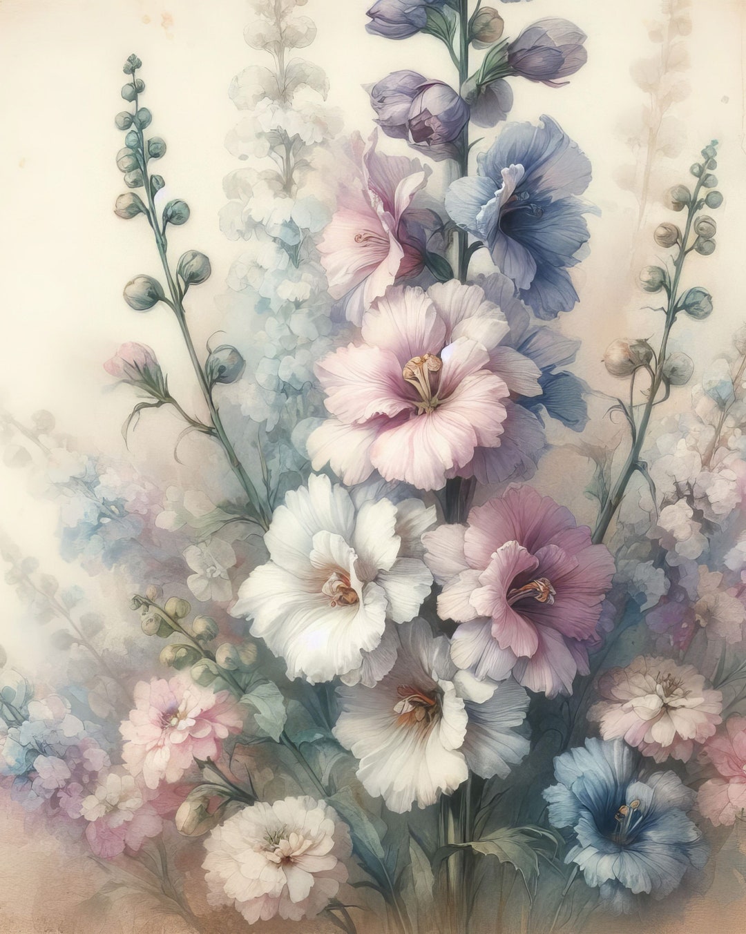 Watercolor Pink Blue White Larkspur 1, Pattern Keeper Compatible PDF ...