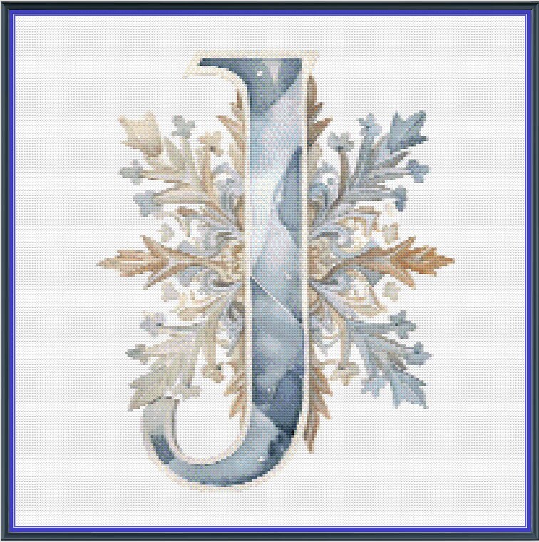 Winter Floral Alphabet Letter J Large Size Pattern Counted Cross Stitch ...