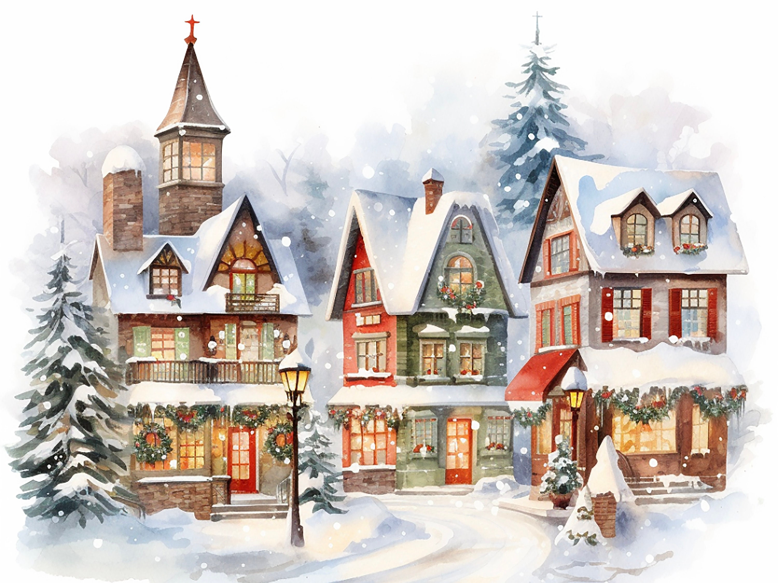 Watercolor Christmas Village Pattern Keeper Compatible PDF Instant ...