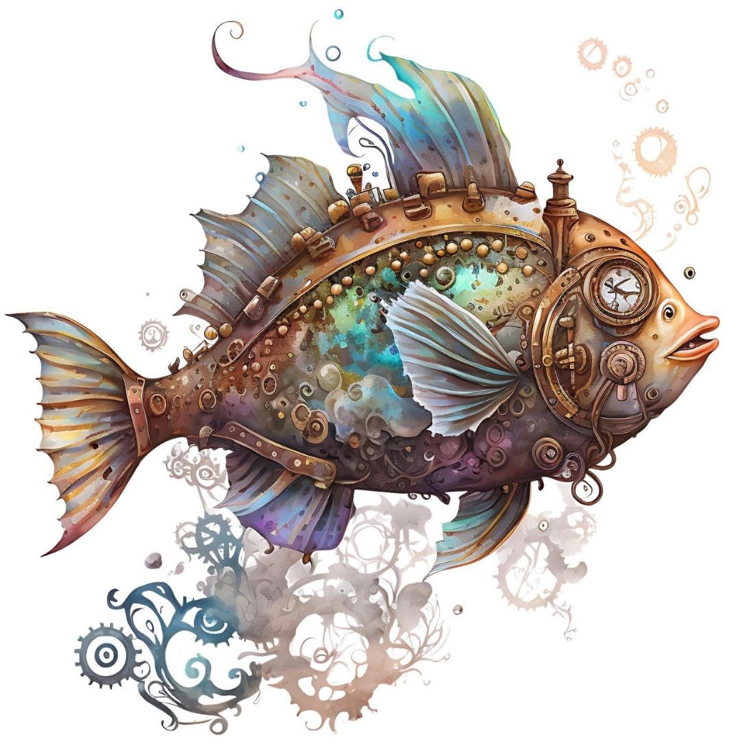 Steampunk Gears Watercolor Fish Pattern Keeper Compatible PDF Instant ...