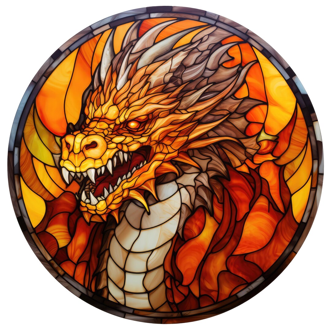 Circle Window Stained Glass Dragon 4 Counted Cross Stitch, Pattern ...