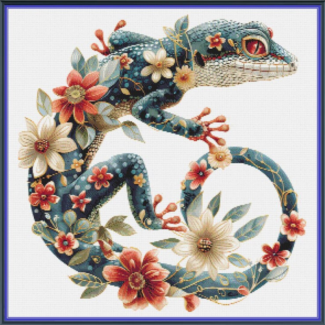 Floral Gecko 1 Spirit Totem PDF Instant Digital Download Counted Cross ...
