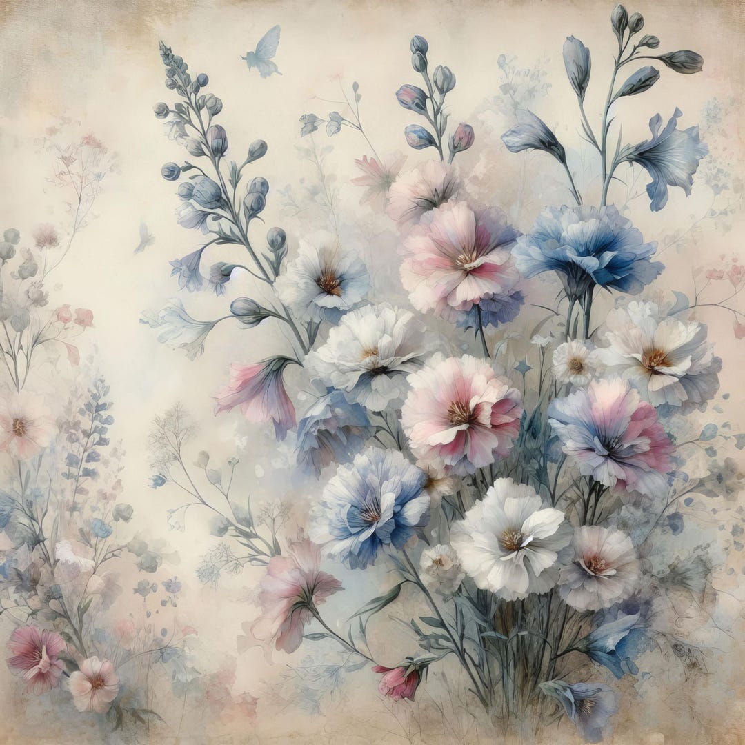 Watercolor Pink Blue White Larkspur 10, Pattern Keeper Compatible PDF ...