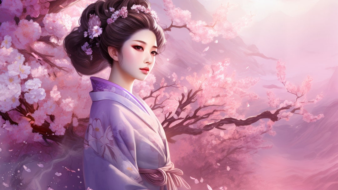 Japanese Lady Cherry Blossoms Large Pattern Keeper Compatible PDF ...