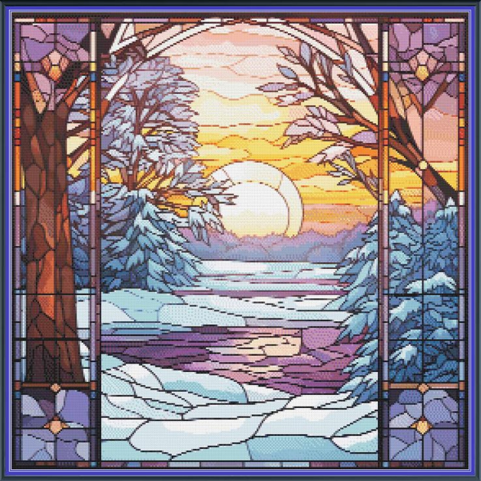 Stained Glass Scenery 16 Sunset Winter Landscape PDF Instant Digital ...