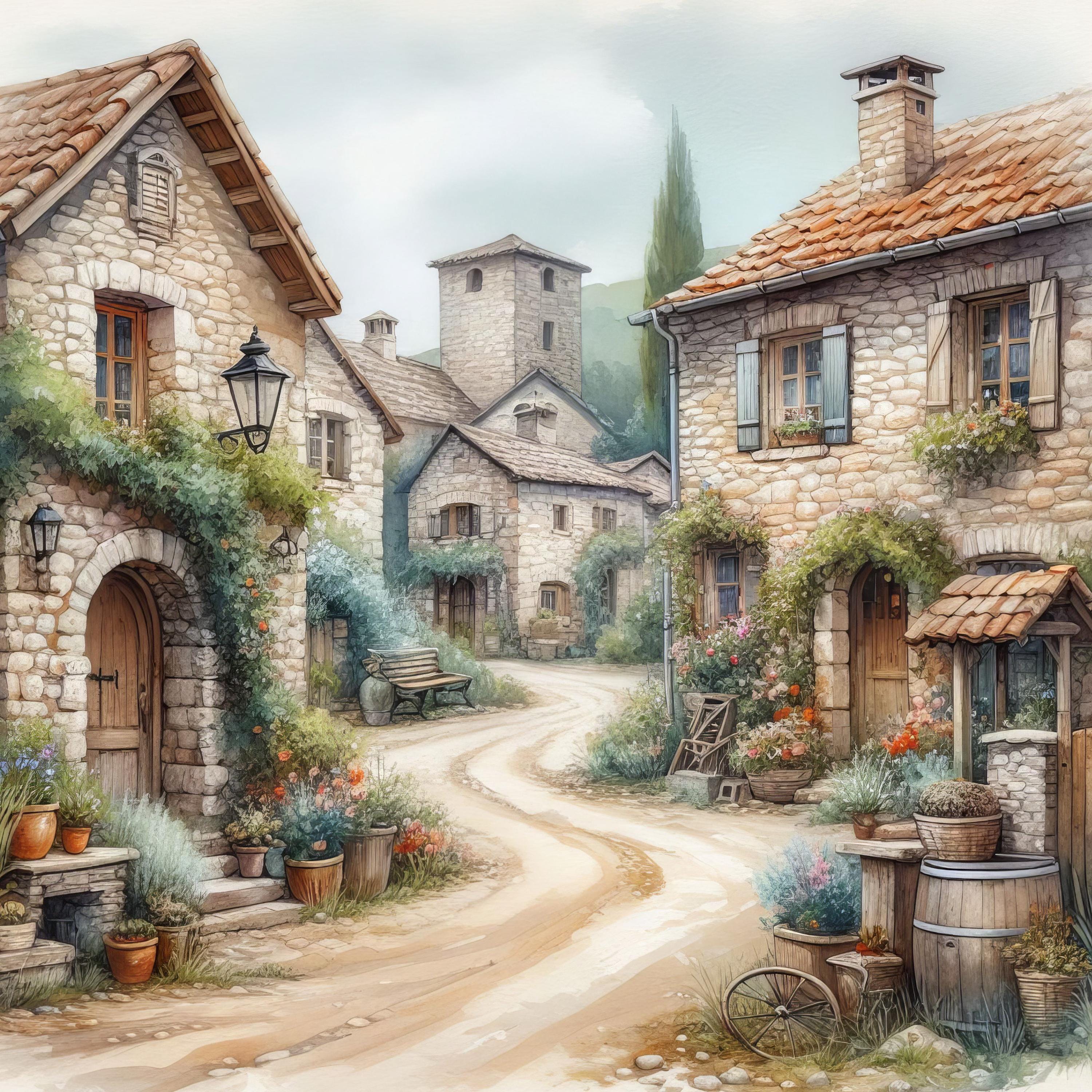 Watercolor Rustic Village 9 Pattern Keeper Compatible PDF Instant ...
