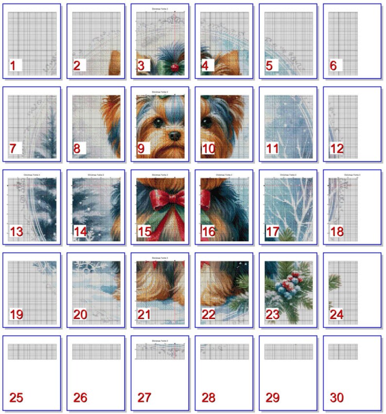 Christmas Yorkie Puppy Dog 9 PDF Instant Digital Download Counted Cross ...