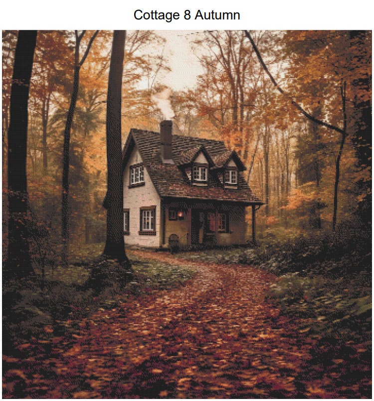 Autumn Fall Cottage Landscape Scene Counted Cross Stitch Pattern Keeper ...