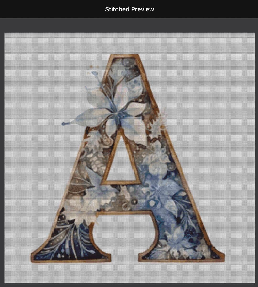 Winter Floral Alphabet Letter A Large Size Pattern Counted Cross Stitch ...