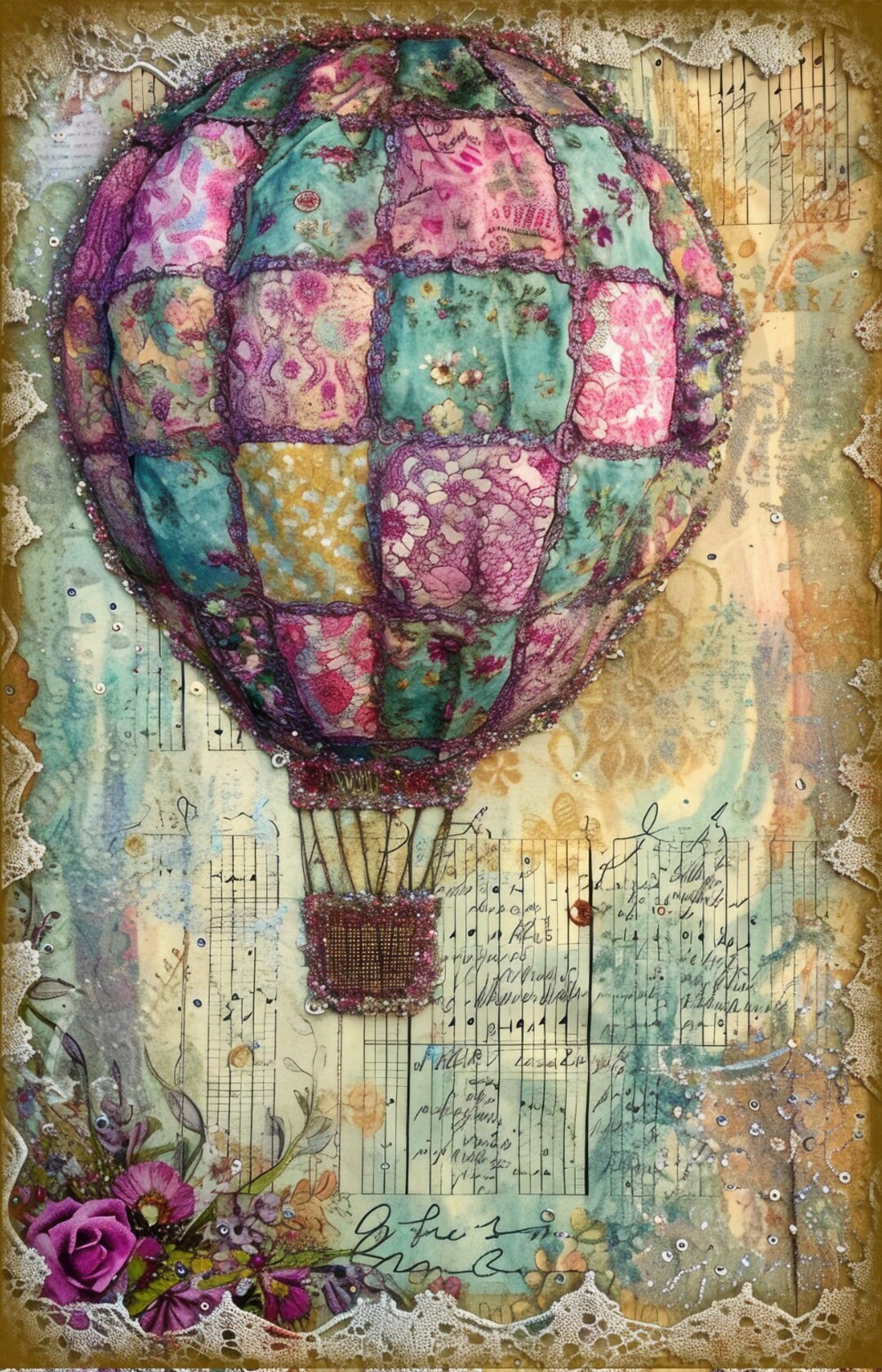Patchwork Hot Air Balloon Boho Pattern Keeper Compatible PDF Instant ...