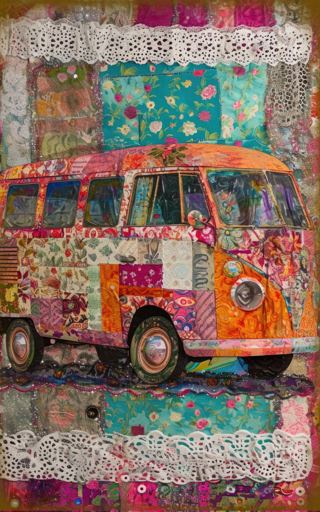 Patchwork Colorful Fabric VW Bug Boho Pattern Keeper Compatible PDF ...