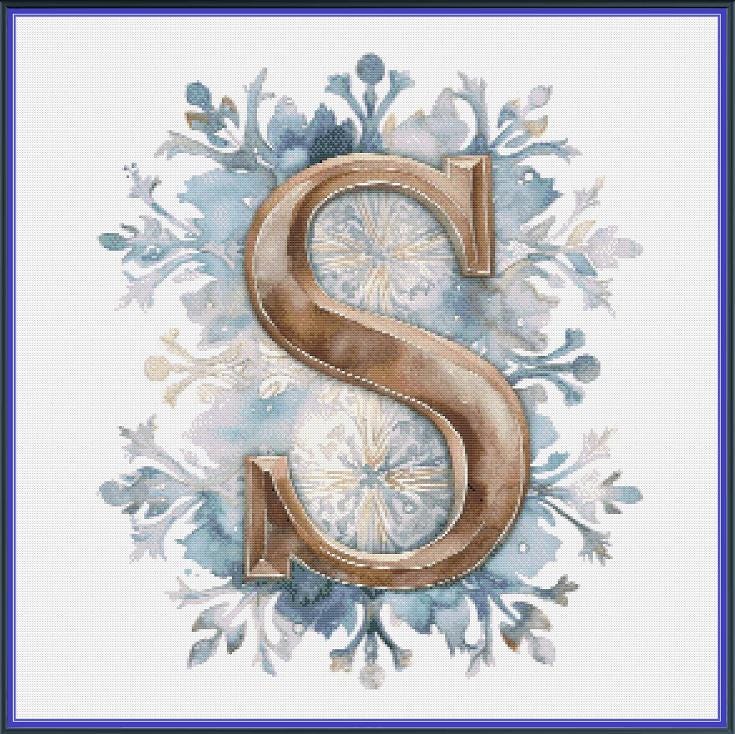 Winter Floral Alphabet Letter S Large Size Counted Cross Stitch Pattern ...