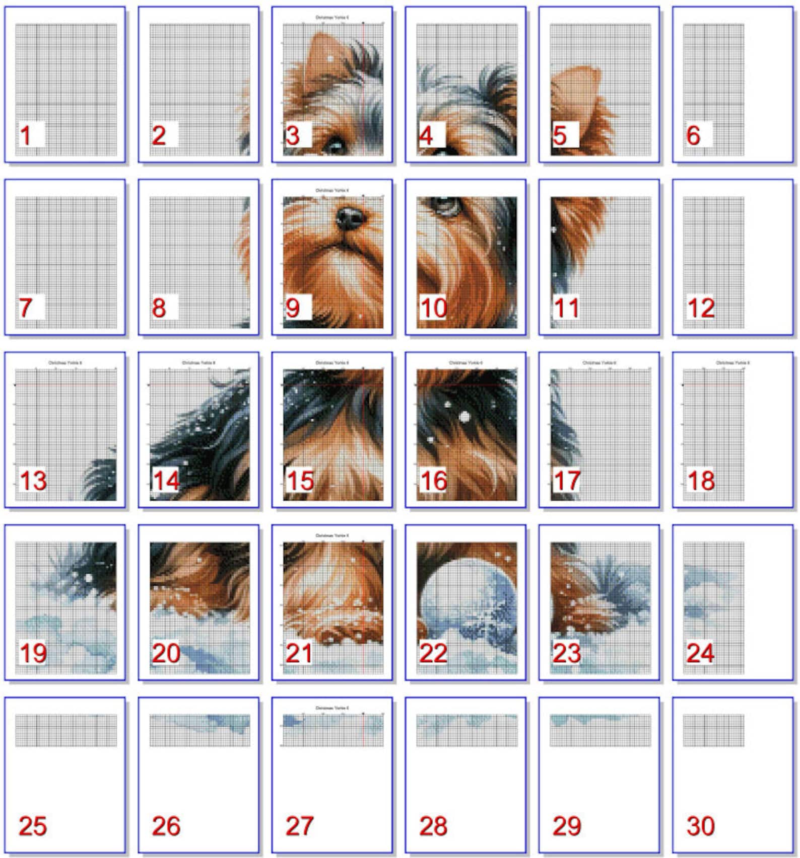 Christmas Yorkie Puppy Dog 6 PDF Instant Digital Download Counted Cross ...