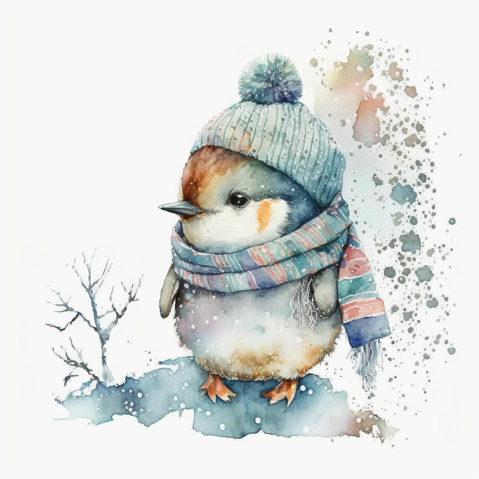 Watercolor Winter Baby Bird PDF Instant Digital Download Counted Cross ...