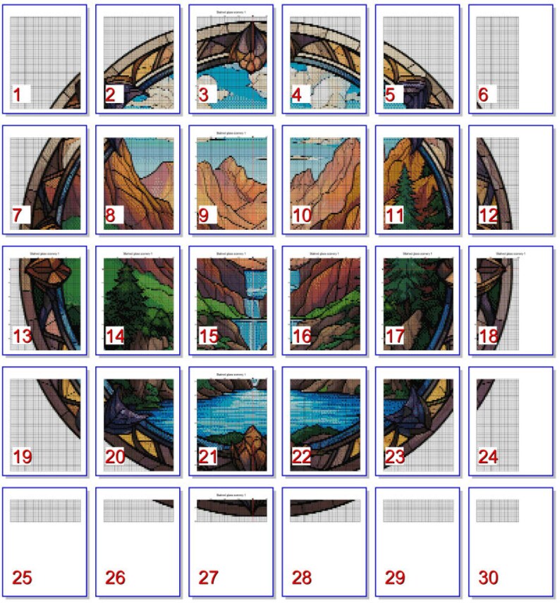 Stained Glass Scenery 1 Landscape PDF Instant Digital Download Counted ...