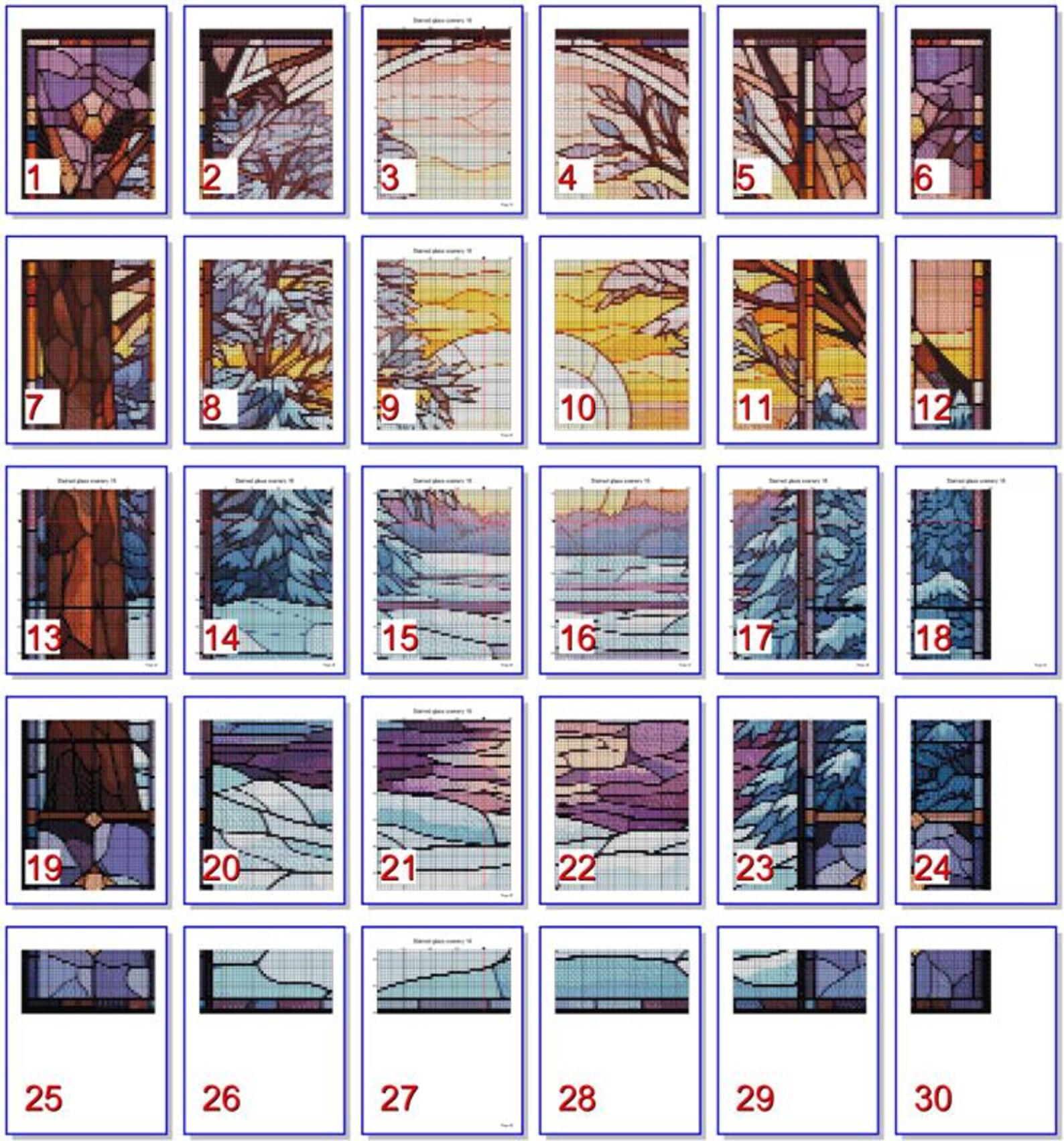 Stained Glass Scenery 16 Sunset Winter Landscape PDF Instant Digital ...