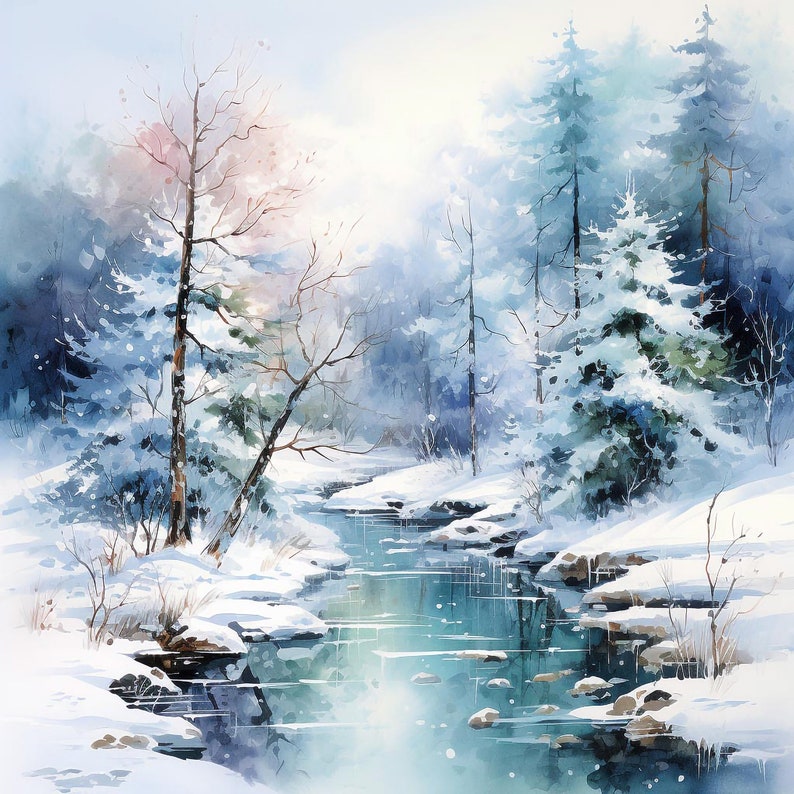 Watercolor Winter Landscape 2 Pattern Keeper Compatible PDF Instant ...