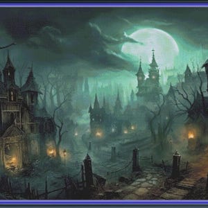 Cursed Old Town 8 Halloween Landscape Scene Pattern Keeper Compatible ...