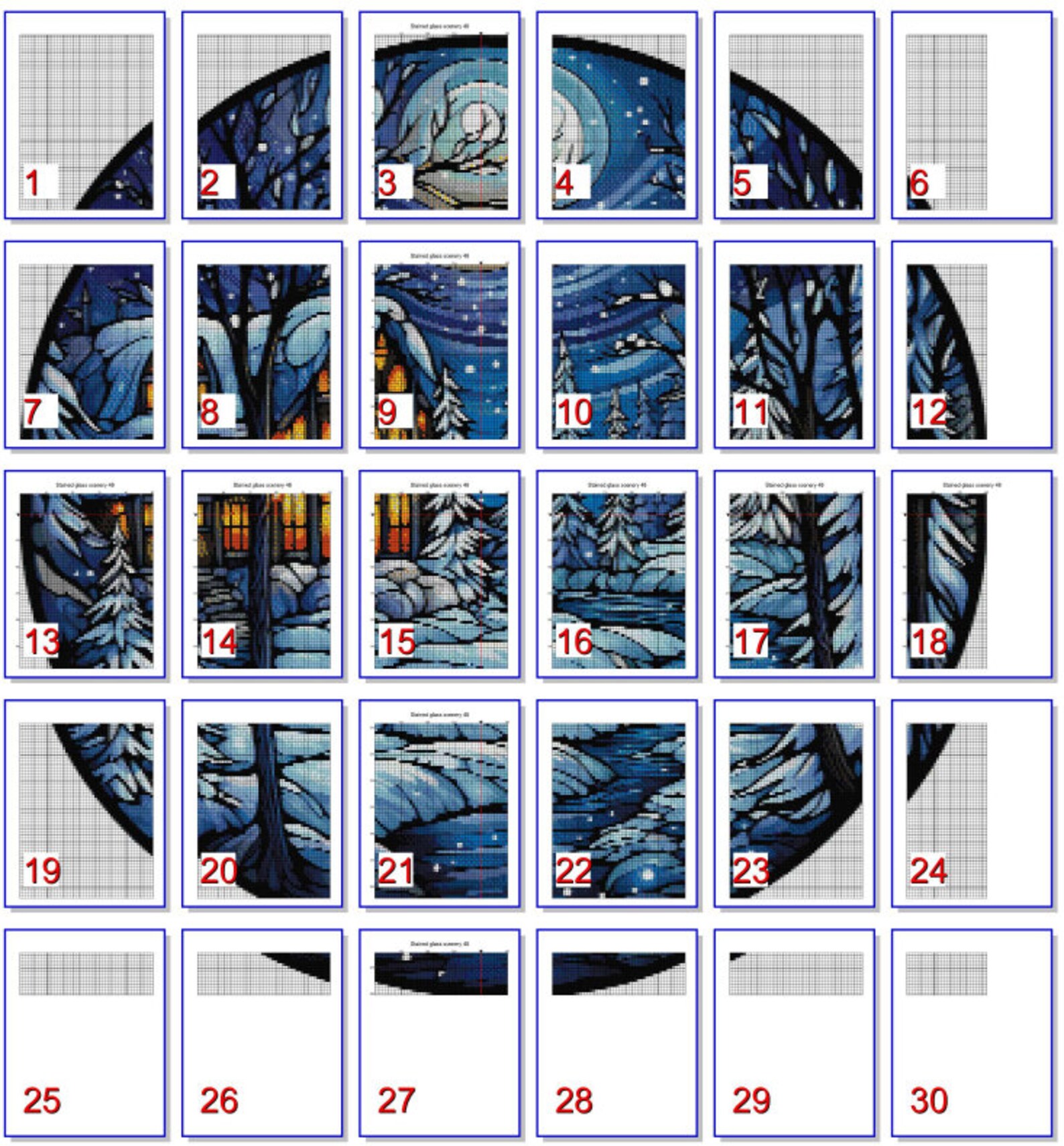 Stained Glass Winter Landscape 48 PDF Instant Digital Download Counted ...