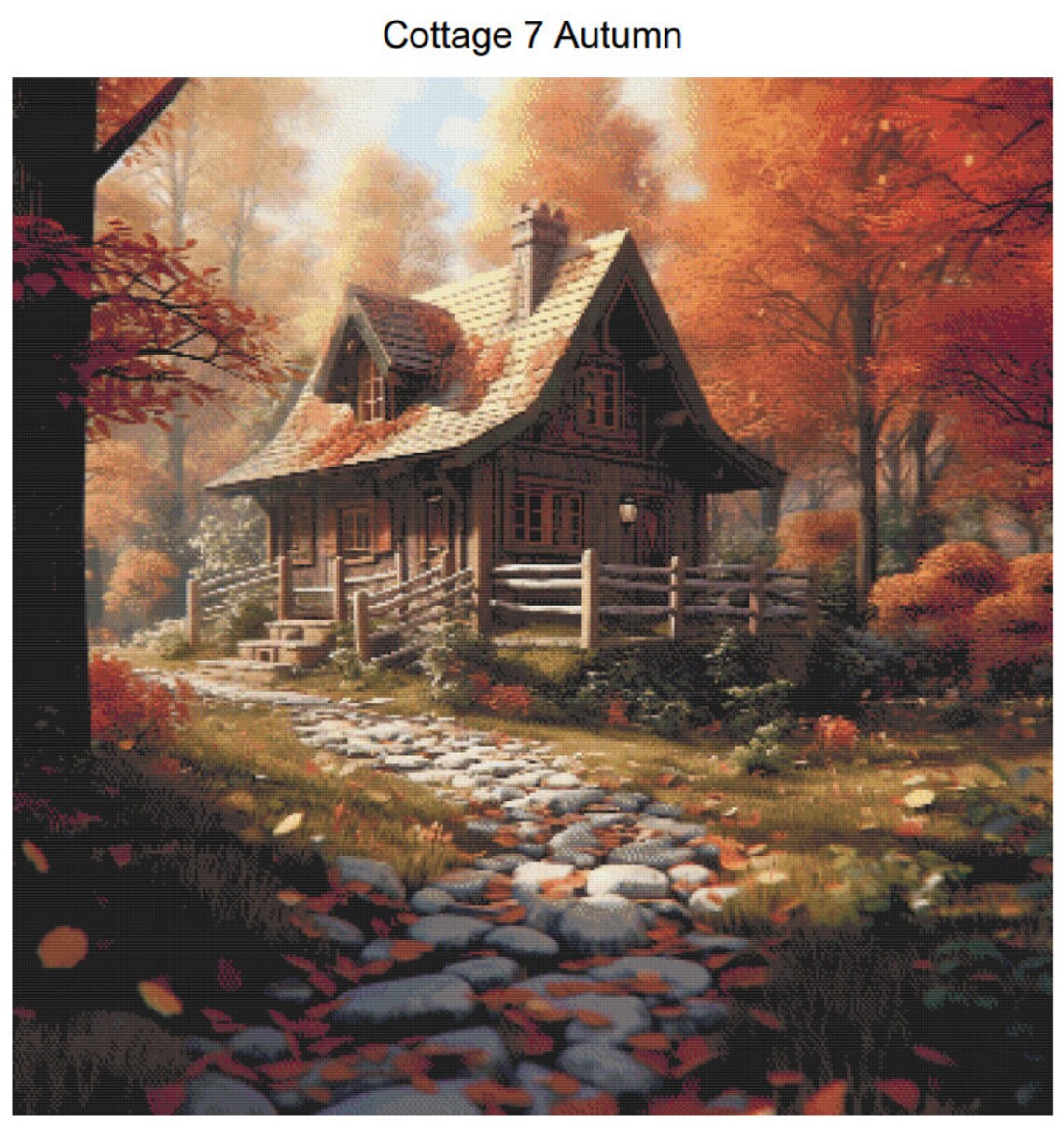 Autumn Fall Cottage Landscape Scene Counted Cross Stitch Pattern Keeper ...